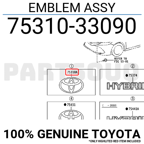 75310-33090 Toyota Emblem assy 7531033090 Genuine OEM Part for sale ...